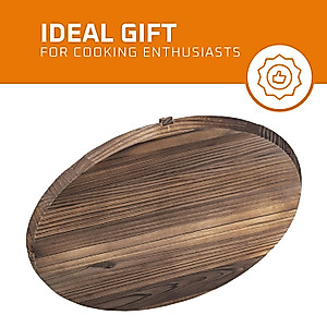 Bruntmor 14 inch Wooden Drop Lid, Wooden Kitchen Accessories, 14" Pan Lid, 14 inch Skillet Lid, Lid for Frying Pan,Wooden Pot Lid, Wood Wok lid, Cooking Accessories