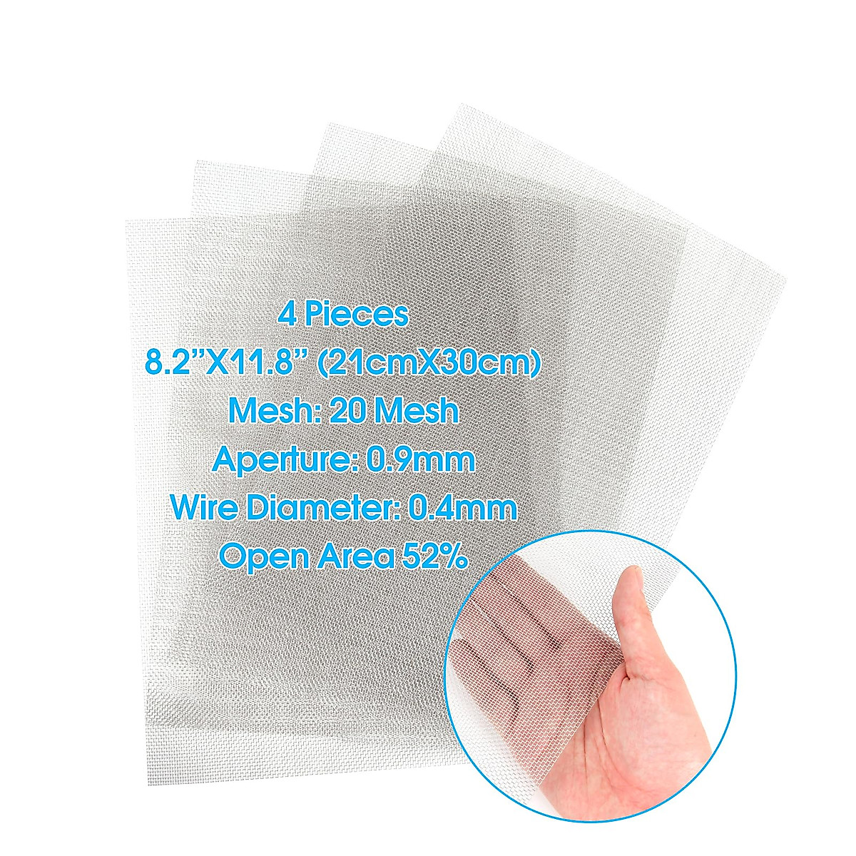 4 Pieces 20 Mesh 8.2”X11.8” (21cmX30cm) Wire Mesh, Sturdy Metal Mesh Sheets for DIY Projects 304 Stainless Steel No Rust Mesh Screen