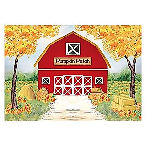 Allenjoy 7x5ft Fall Red Farm Backdrop for Photography Watercolor Autumn Great Pumpkin Patch Halloween Farmland Newborn Children Birthday Background Decorations Photobooth Banner Photo Studio Props