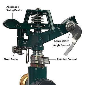 Hourleey 2 Pack Impact Sprinklers for Yard, Adjustable Pulsating Water Sprinkler Head on Step Spike, Zinc Alloy Lawn Sprinkler for 360 Degree Large Area Patio Garden Irrigation