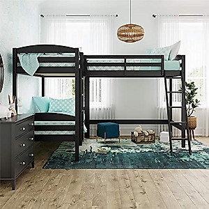 DHP Dorel Living Clearwater Triple Wood Bunk, Twin Size, Black Bed