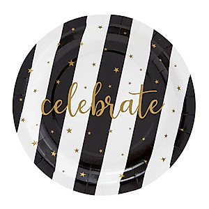 Juvale 144 Piece Black and White Party Supplies - Serves 24 Striped Celebrate Plates, Napkins, Cups and Cutlery Set for Birthday, Graduation