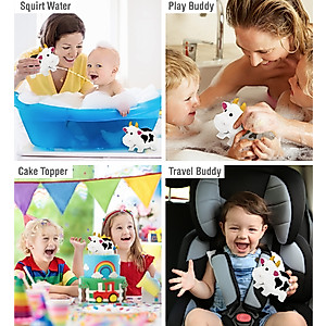 DolliBu Cow Bath Water Squirter Toy - Floating White Rubber Bath Toy, Cool Animal Squirting Bathtime Play Water Toy for Toddlers, Cute Farm Animal Bath Toys for Bathtub and Pool for Girls and Boys