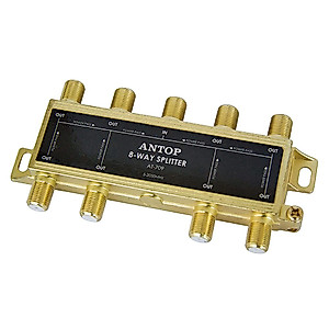 Signal Splitter - ANTOP AT-709 Coaxial Splitter 8 Way 2GHz- 5-2050MHz - Low-Loss RF Splitter for TV and Satellite - HD Coaxial Cable Splitter