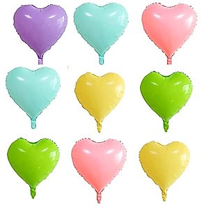 AnnoDeel 20pcs Macaron Heart Balloons, 18 inch Heart Shaped Foil Helium Balloons Mixed Color Mylar Balloons for Wedding Birthday Baby Shower Party Decor