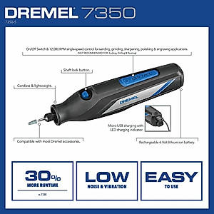 Dremel 7350-5 Cordless Rotary Tool Kit, Includes 4V Li-ion Battery and 5 Rotary Tool Accessories - Ideal for Light DIY Projects and Precision Work