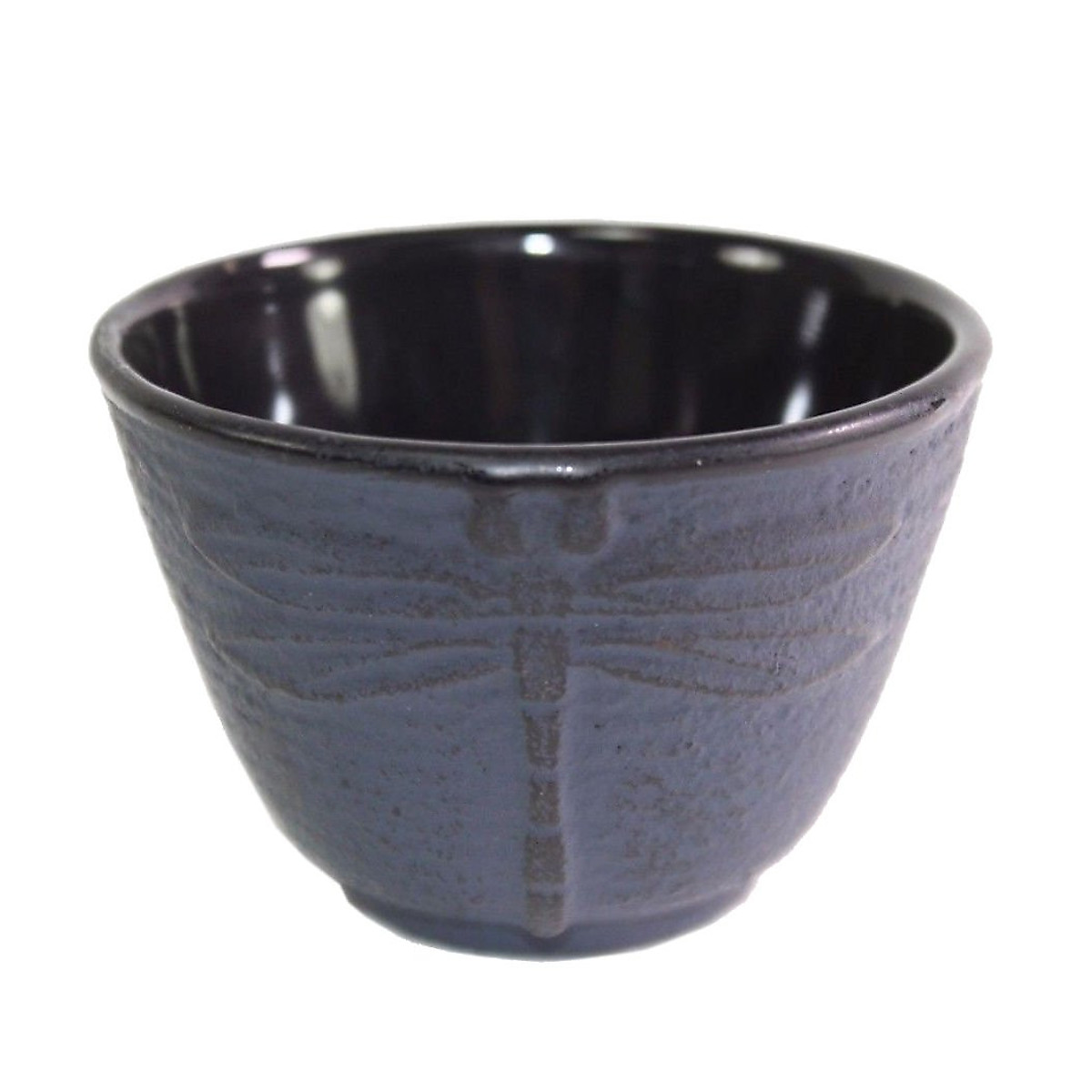 4 Black Tea Saucers and 4 Blue Dragonfly Cast Iron Teacups Hobnail Dot Japanese Styel ~ We Pay Your Sales Tax