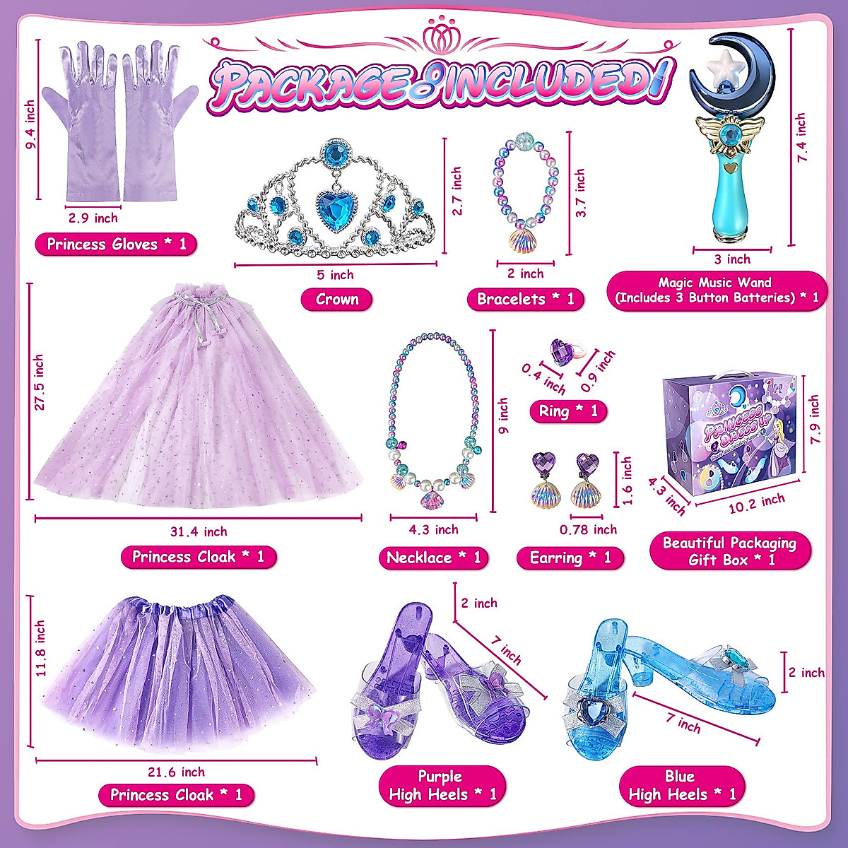 Heyzeibo Princess Makeup Dress Up Toys Set, Kids Pretend Play Makeup Starter Kit Include All Your Girl Needs to Play Dress Up with Stylish Bag Shoes Jewelry for 3-12 Years Old Kids Birthday