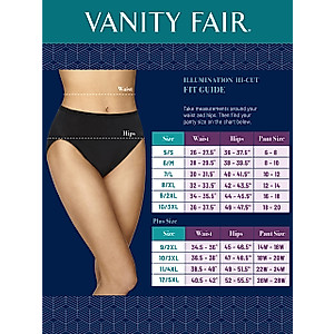 Vanity Fair Women's Illumination Hi Cut Panties, Silky Stretch & Satin Trim, 3 Pack-Midnight Black, 8
