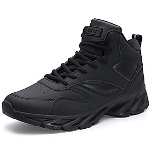Joomra Men's High Top Shoes All Black for Walking Jogging Gym Fitness Travel Lace up High Mid Ankle Cushion Trainer Athletic Tennis Sneakers Size 11