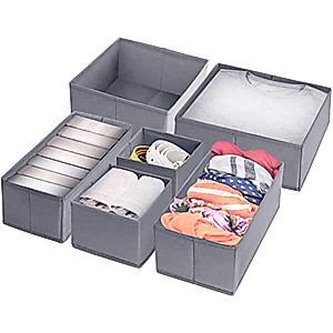 homyfort Dresser Drawer Organizer, Foldable Cloth Storage Box Closet Cube Basket Bins Containers Divider with Drawers for Underwear, Bras, Socks, Ties, Scarves, Set of 6, Grey