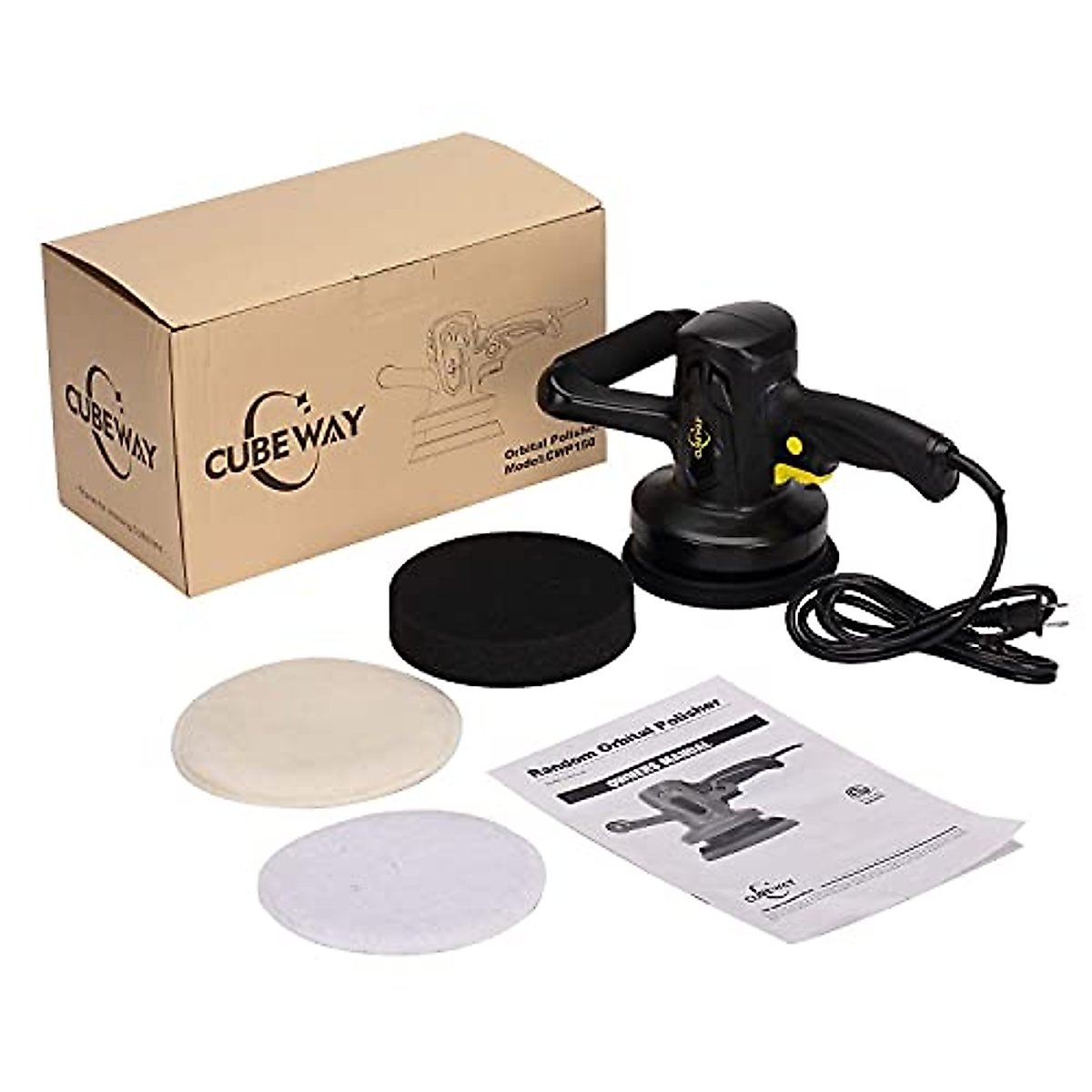 Buffer Polisher, 6-inch Electric Variable Speed Car Buffer Machine, Random Orbital Polisher Waxer Kit with 3 Pads for Car Detailing Polishing and Waxing, CUBEWAY