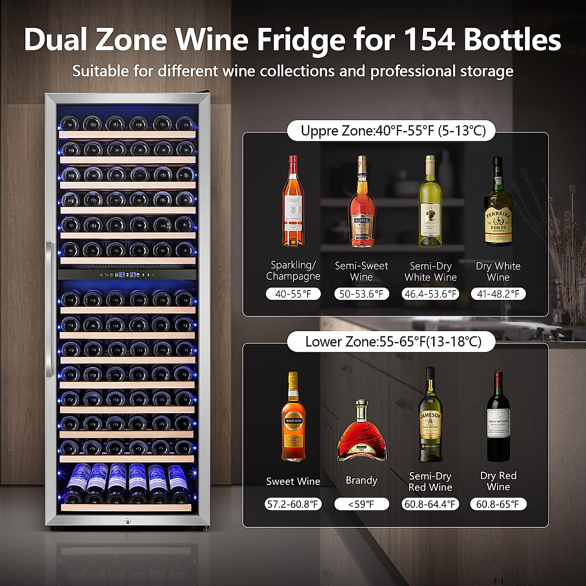 Velivi Wine Fridge Freestanding Dual Temperature Zone, Wine Cooler Refrigerator for 154 Bottles, 24 Inch Wide Large Wine Cooler with Professional Temperature Control System, Quiet Operation