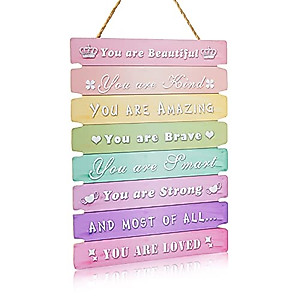 Room Decor Aesthetic for Teen Girls Rainbow Inspirational Wall Art for Kids Bedroom Decorations Cute Kawaii Room decor Pink Baby Little Princess Girl Toddler Room Sign Nursery Dorm Decor