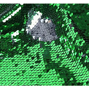 Sequin Fabric Sensory Wall 5mm High Density Reversible Sequin Fabric for Kids Fabric by The Yard （1 yd, Green to Silver