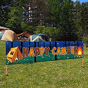 Camping Party Decorations Happy Camper Banner, Camping Theme Birthday Party Supplies for Boy Girl, Camp Adventure Baby Shower Indoor Outdoor Party Decor