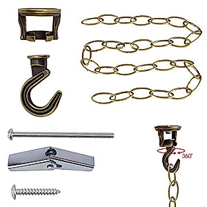 OOTSR Swivel Swag Hook, Heavy Duty Swivel Ceiling Hook and Metal Chain Extension for Hanging Plants/Chandeliers/Baskets/Indoor & Outdoor Use, Brass Color, 36 inches Chain