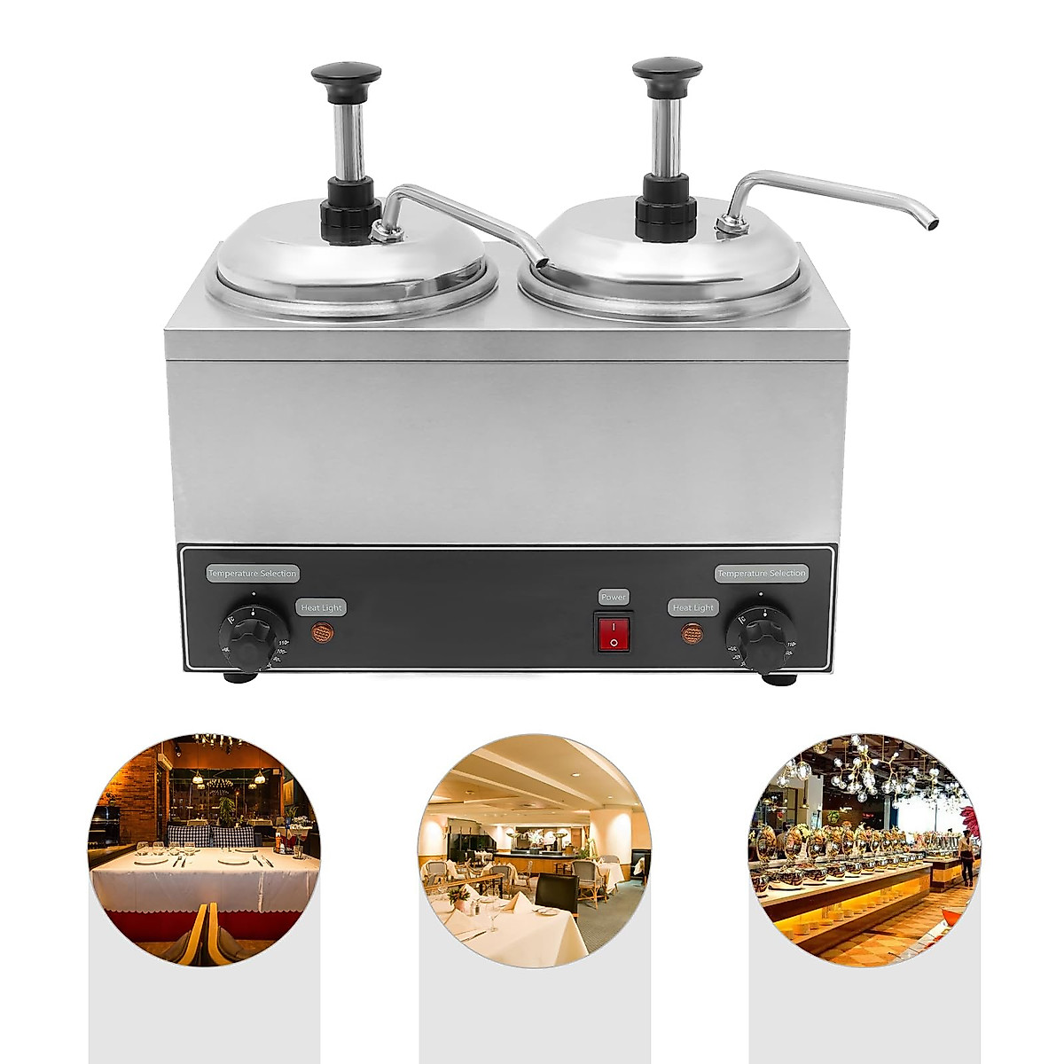 Gworobie 700W Electric Cheese Dispenser with Pump, 4.23 Qt Commercial Hot Fudge Warmer Sauce Dispenser Machine, 32-230℉ Temp Adjustable Cheese Nacho Sauce Warmer, for Hot Fudge Cheese Caramel