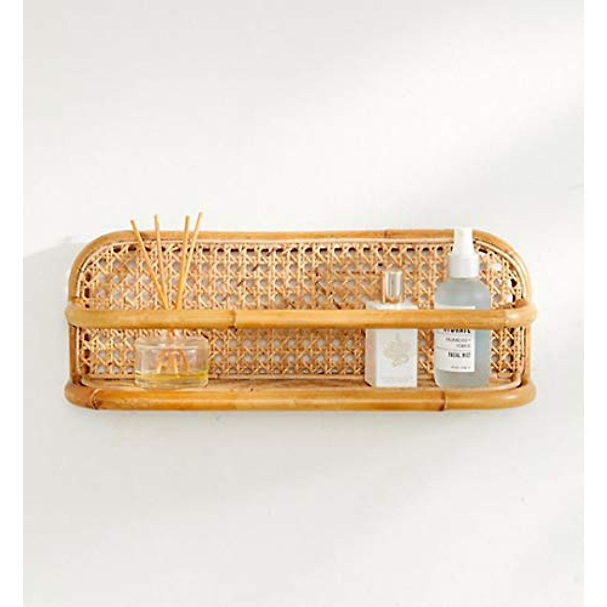 Midoshark Rattan Wall Shelf Two Shelves Floating Shelvs Wall Mounted Wall Decor Accent Wall Shelf (Single-Layer)