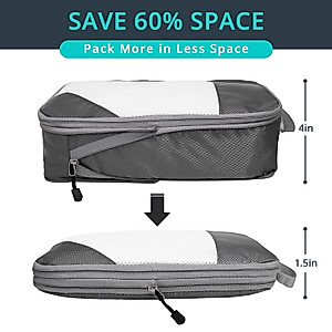 NICOSHOW 7 Set Compression Packing Cubes for Travel - Compressible, Lightweight, and Space-Saving Packing Cubes, Travel Essentials for Women, Grey