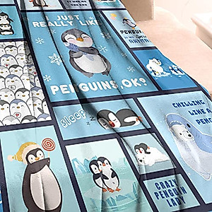 Cute Penguin Throw Blanket Warm Super Soft Micro Flannel Blanket for Bed Sofa Plane/Living Room Decor 60x80 Inch