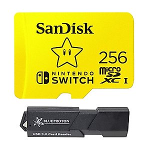 BlueProton USB 3.0 MicroSDXC Card Reader with SanDisk 256GB MicroSDXC UHS-I Card for Nintendo Switch Bundle