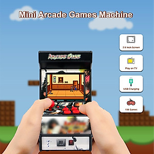 EASEGMER Mini Arcade Game Machines for Kids with 156 Classic Portable Handheld Video Games 16 Bit 2.8 Inches Screen Travel Gaming Electronic Toys Novelty Gift for Boys and Adults - Blue