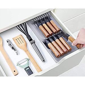 QTMY Drawer Knife Organizer Insert for Kitchen In-Drawer Knives Block Silverware Drawer Storage Box