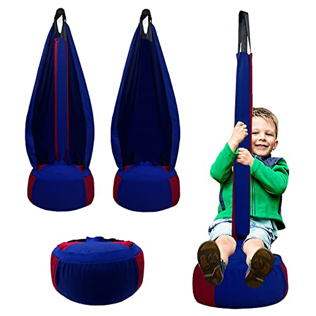 DEARCOOL 4 in 1 Kids Pod Swing Seat, Child Hammock Chair with Inflatable Cushion, 100% Cotton, for Indoor and Outdoor use, with Adjustable Belt, All Accessories Included