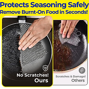 Amagabeli Cast Iron Cleaner 8"x6" Rectangle Metal Scrubber with Hanging Ring 316 Premium Stainless Steel Chainmail Scrubber for Cast Iron Pans CS03