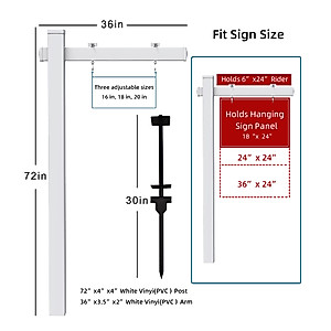 Qikdesign Vinyl PVC Real Estate Sign Post with Flat Cap 6' Tall - Realtor Yard Sign Post - 36" Arm Holds Up to 24" Sign- White (No Sign)