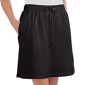 Collections Etc Women's Drawstring Cotton Knit Pull-On Skort with Elastic Waistband - Casual Summer Apparel, Black, Large