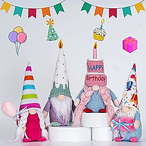 unanscre Birthday Gnomes Plush Elf Decoration - 4PCS Happy Birthday Handmade Swedish Tomte Dolls, Cute Scandinavian Gnomes for Home Farmhouse Table Ornament, Party Favor Gifts, Tiered Tray Decor