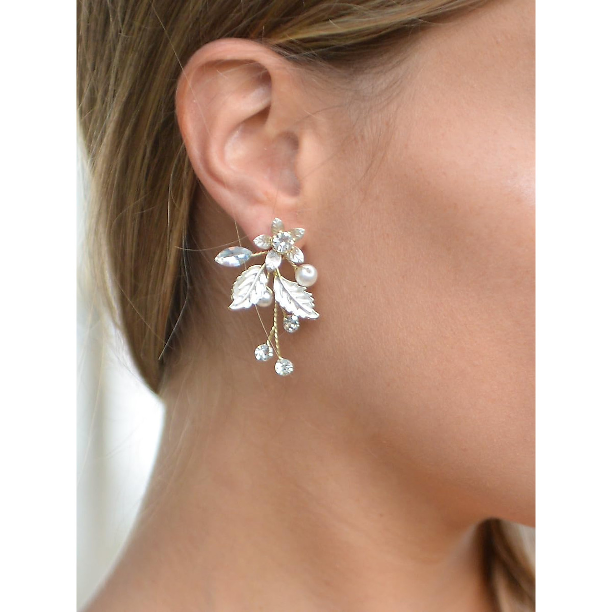 Mariell Light Silvery-Gold Bridal and Wedding Dangle Earrings, Organic Floral Motif, Perfect Flower Earring for Brides, Prom, Homecoming, Bridesmaids