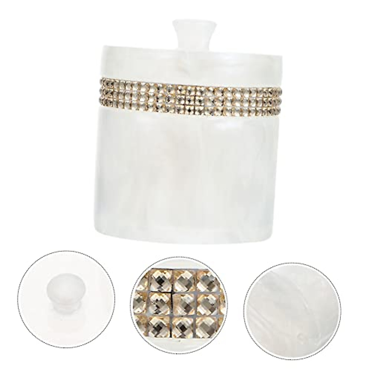 Cabilock Resin Swab Box Toothpick Dispenser Makeup Storage Organizer Box Candy Dishes Decorative 2pcs Cotton Swabs Rhinestone Snack Jars Candy Storage Container Cotton Pad Container White