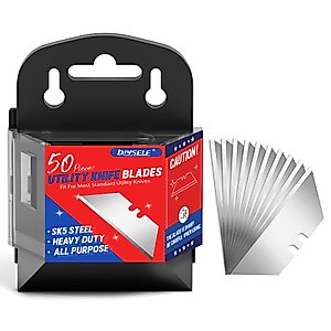 DIYSELF 50 Pack Utility Knife Blades, SK5 Steel Box Cutter Blades with Dispenser, Standard Blades for Box Cutter Utility Knife Replacement, Sharper Utility Blades, Refills