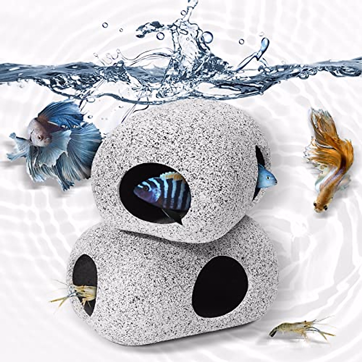Jabukosu 2 PCS Aquarium Decorations Cave-Fish Tank Decorations-Aquarium Rocks-Fish Aquarium Accessories Bowl Decorations Cave Rocks-Betta Fish Tank for Small and Medium Fish Ornament Hideaway