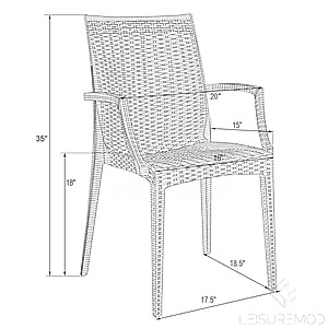 LeisureMod Hickory Weave Indoor Outdoor Patio Dining Side Armchair, Set of 2 (White)