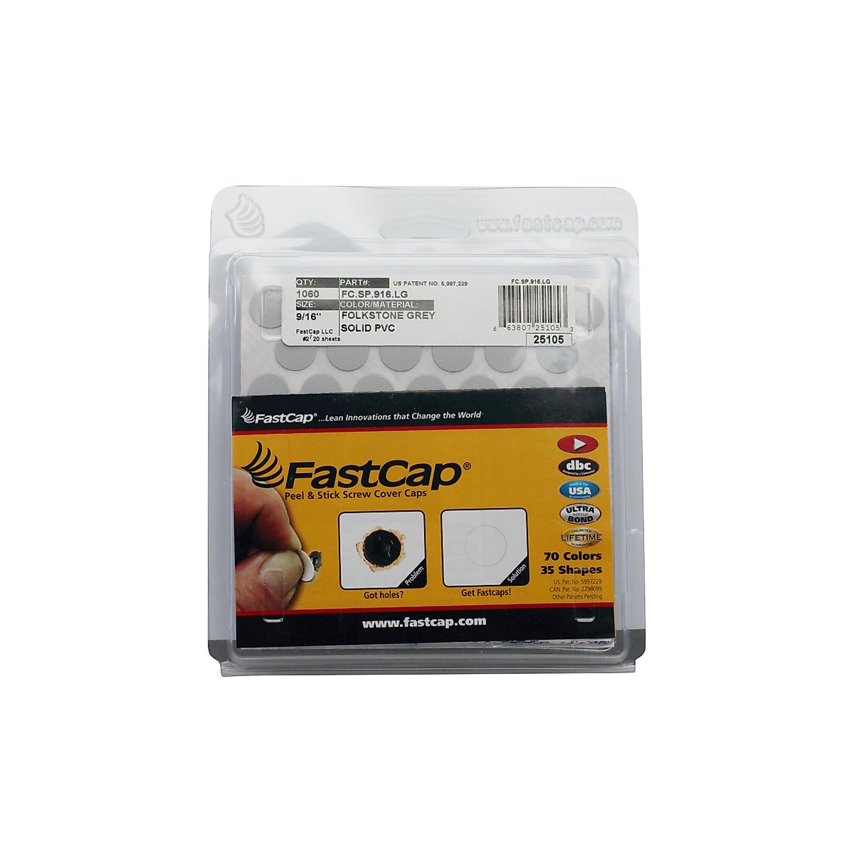 1060 Pack FastCap FC.SP.916.LG 9/16" (14.29mm) Self Adhesive Furniture Cabinet Solid PVC Screw Cap Covers Folkstone Grey Finish