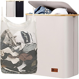 DOFASAYI 150L Laundry Basket With Removable Bag - Tall Hamper With Lid for Bathroom, Dorm - Beige
