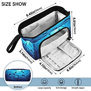 Quteprint Large Capacity Pencil Case, Sea Ocean Animal Sharks Portable Pencil Bag Pen Case Pouch with Zipper, Office School Stationery Bag Pencil Box Holder for Teens Girls Boys Adults Student