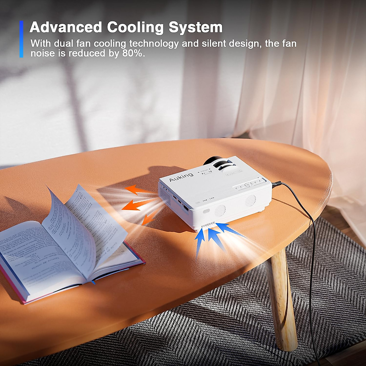 AuKing Projector, 2023 Upgraded Mini Projector, 7500 lumens Multimedia Home Theater Video Projector, Compatible with Full HD 1080P HDMI, USB, VGA, AV, Smartphone, Pad, TV Box, Laptop