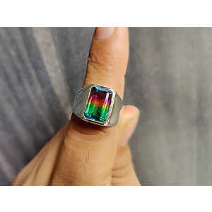 Tourmaline Signet Ring, Watermelon Tourmaline Ring, 925 Solid Sterling Silver, Copper Ring, Mens Ring, Women Ring, Statement Ring, Promise Ring, Gift for Partner (925 Solid Silver, 12)
