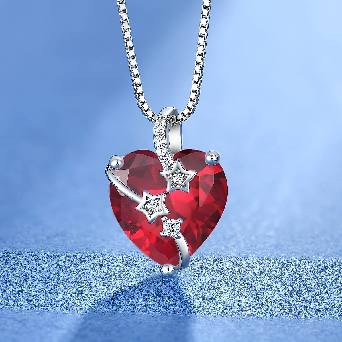 STARCHENIE Heart Birthstone Necklace for Women 925 Sterling Silver Star Heart Pendant Jewelry Gift for her July Ruby