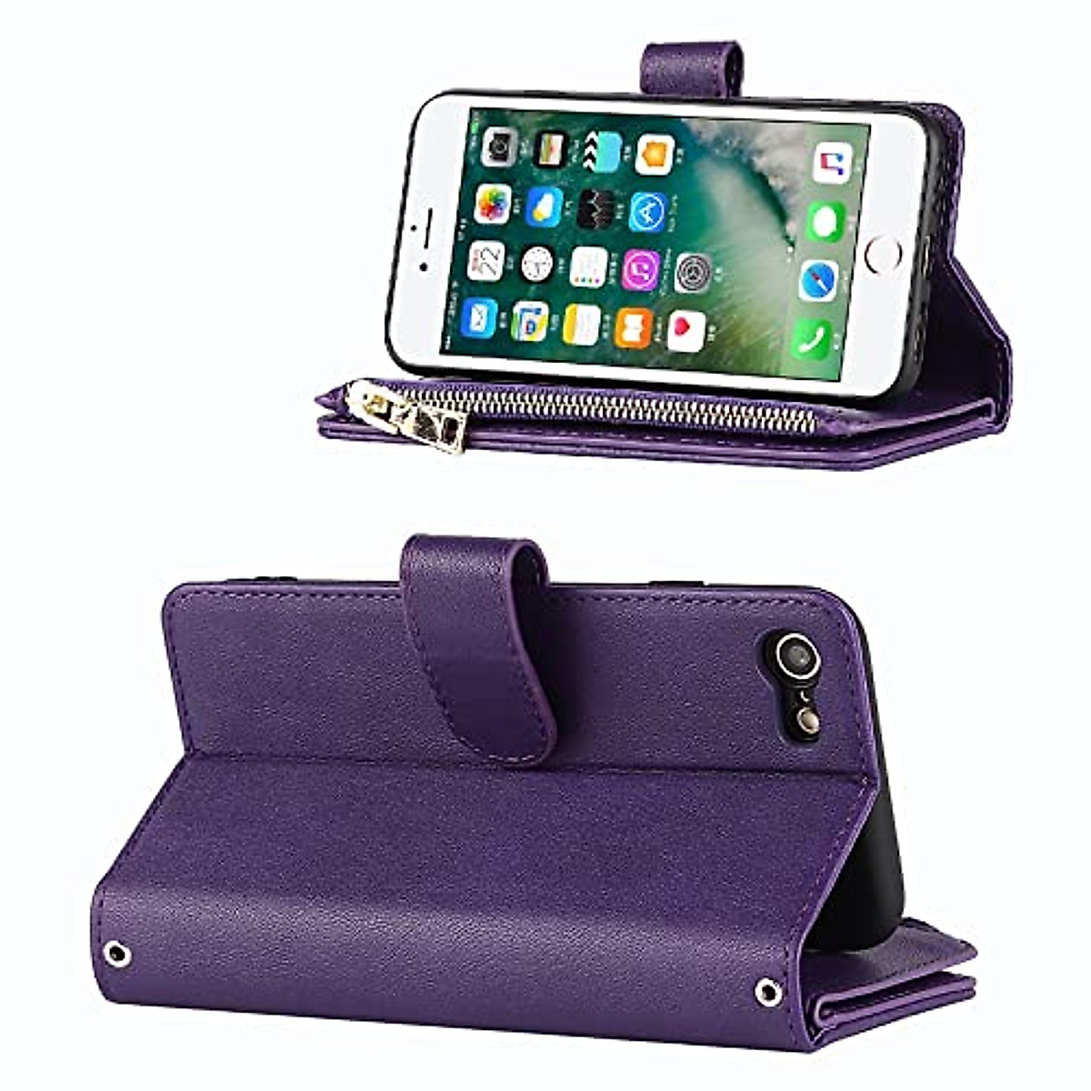 Jaorty iPhone SE 2022/SE 2020/iPhone 8/iPhone 7 Phone Case Wallet for Women Men with Card Holder,iPhone SE 2022 Crossbody Case with Strap Shoulder Lanyard,Zipper Pocket PU Leather Cases,4.7" Purple