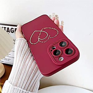 Ankofave iPhone 12 Pro Max Case for Women, Gold Plated Letter & Double Heart Design, Soft Shockproof Camera Lens Protection - Red Wine