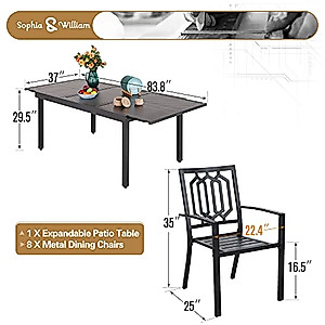 Sophia & William Outdoor Dining Sets for 8 Metal Patio Table Furniture Set 9 Piece with 1 Rectangle Expandable Patio Dining Table and 8 Backyard Garden Outdoor Chairs