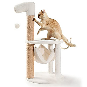 FUKUMARU Cat Scratching Post, 31.5 Inch Cat Tree with Hammock, Unique and Cute Small Horse Cat Tower with Perch for Indoor Cats