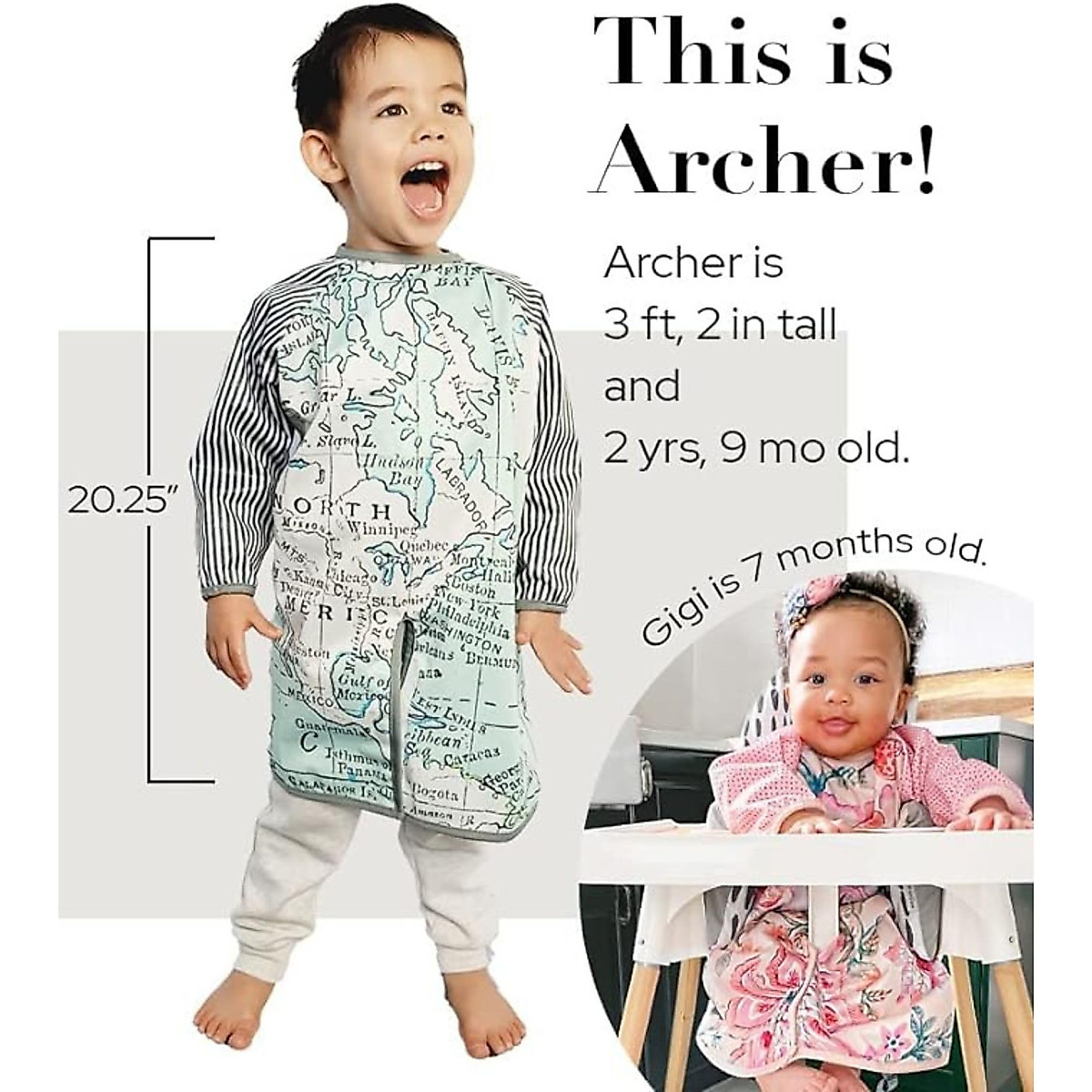 Bibbrella Long Sleeve Bibs for Messy Eaters, Full Coverage Bibs For Baby and Toddlers, Baby Led Weaning Bibs 6m-3y, Toddler Bibs 1-3 years Waterproof Bibs, Blue Map