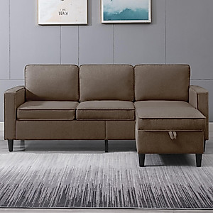 PUREMIND L Shape Convertible Sectional Sofa Couch,3 Seat L-Shaped Sofa with Linen Fabric, Movable Ottoman Small Couch for Small Apartments, Living Room and Office